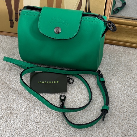 Longchamp | Bags | Longchamp Lepliage Xtra Xs Leather Green Crossbody ...